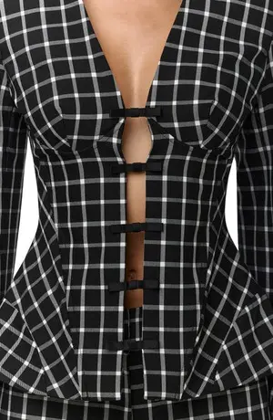 Naked Wardrobe Check Suiting Blazer With Satin Bows
