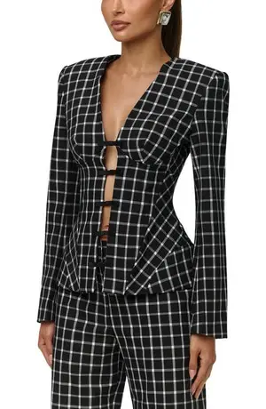 Naked Wardrobe Check Suiting Blazer With Satin Bows