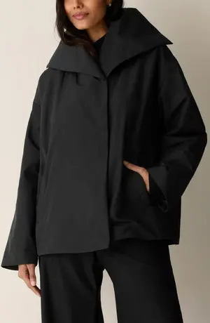 Eileen Fisher High Collar Short Padded Coat - Black