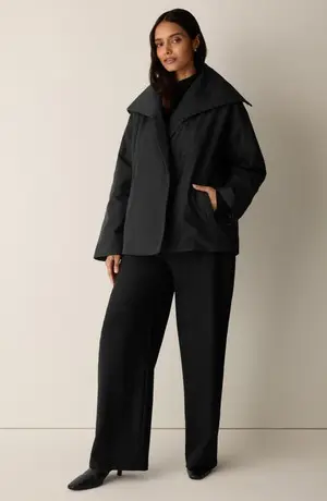 Eileen Fisher High Collar Short Padded Coat