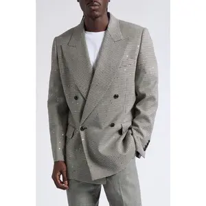 Amiri Sequin Houndstooth Double Breasted Sport Coat - Black
