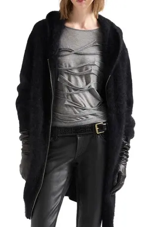 7 For All Mankind Fuzzy Zip Hoodie - Angora Sable