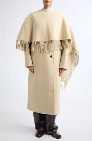 RÓHE Fringe Wool & Alpaca Double Face Coat With Cape - Butter