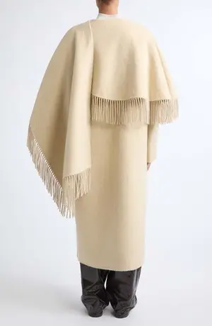 RÓHE Fringe Wool & Alpaca Double Face Coat With Cape - Butter