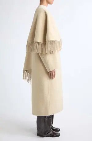 RÓHE Fringe Wool & Alpaca Double Face Coat With Cape - Butter