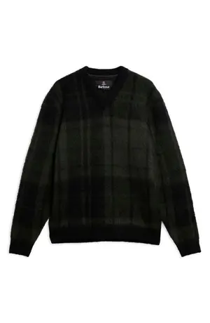 Barbour Hunham Tartan V-neck Sweater - Black