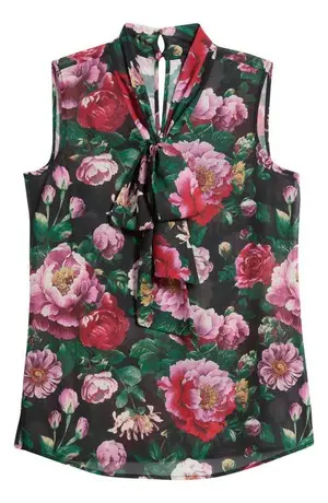 TAHARI ASL Floral Tie Neck Chiffon Top