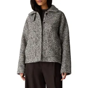 Eileen Fisher Marled Wool Blend Classic Collar Coat - Coffee