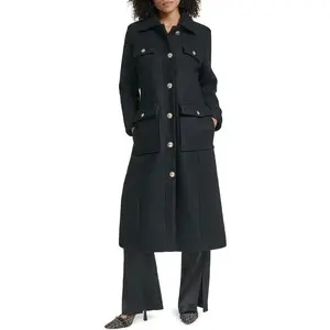 Karl Lagerfeld Boiled Wool Blend Coat - Black