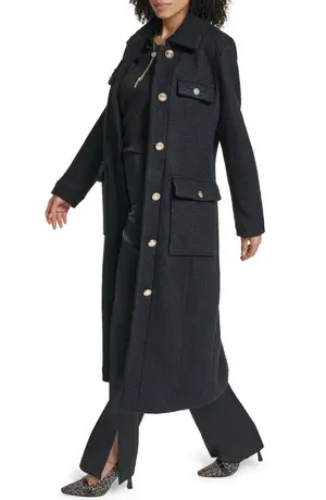 Karl Lagerfeld Boiled Wool Blend Coat - Black