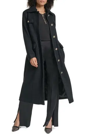 Karl Lagerfeld Boiled Wool Blend Coat - Black