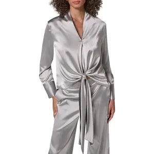 Donna Karan New York Pinstriped Tie Front Wrap Shirt - Grey/silve