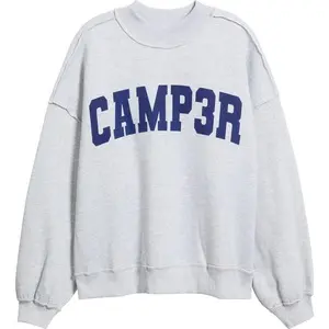 HAPPY CAMP3R Reversible Plush Fleece Sweatshirt - Heather Gray