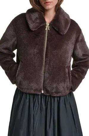 Karl Lagerfeld Paris Bow Puller Faux Fur Jacket - Java