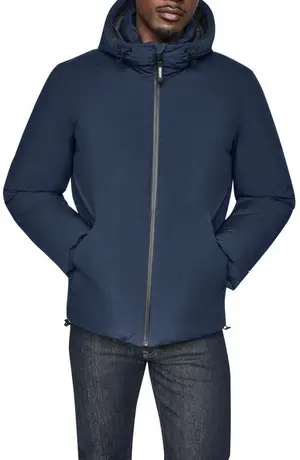 Dkny Stretch Hooded Puffer Jacket - Navy