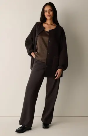 Eileen Fisher Round Neck Wool Short Coat