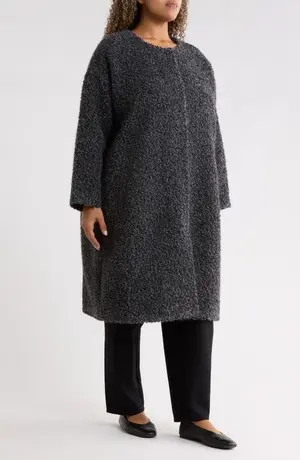 Eileen Fisher Round Neck Coat - Charcoal/ash