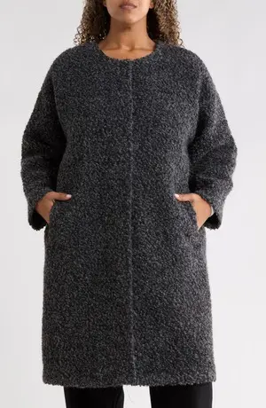 Eileen Fisher Round Neck Coat - Charcoal/ash