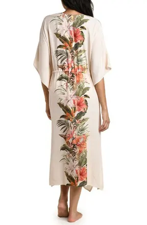 La Blanca Courtyard Palms Tie Waist Kimono Cover-up - Champagne
