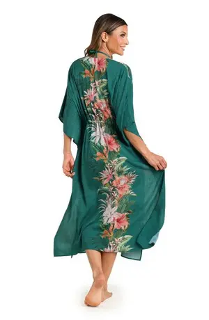 La Blanca Courtyard Palms Tie Waist Kimono Cover-up