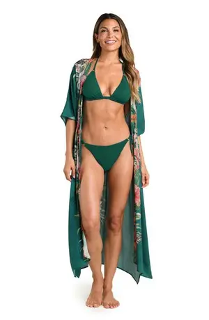 La Blanca Courtyard Palms Tie Waist Kimono Cover-up