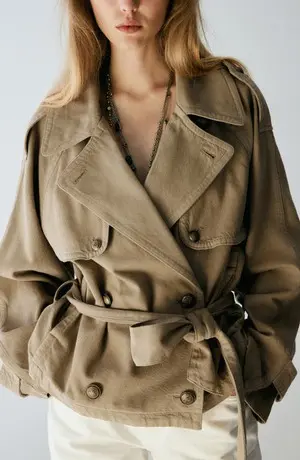 Mango Fitted Belted Trench Jacket - Sand