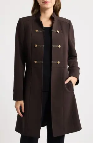 TAHARI ASL Military Double Breasted Coat - Espresso