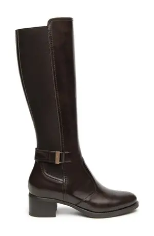 NEROGIARDINI Block Heel Leather Knee High Boot - Chocolate