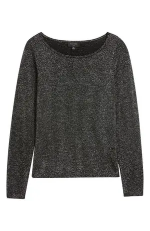 TAHARI ASL Metallic Boat Neck Sweater - Black