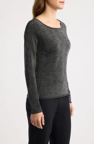 TAHARI ASL Metallic Boat Neck Sweater