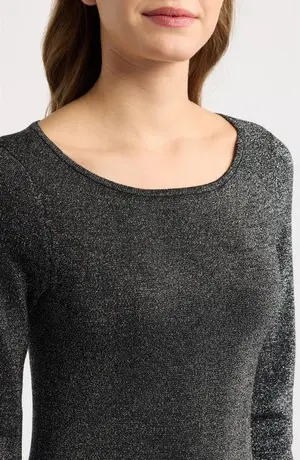 TAHARI ASL Metallic Boat Neck Sweater