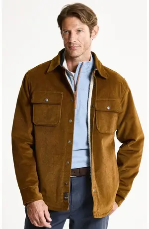 JACHS Lined Corduroy Overshirt - Khaki
