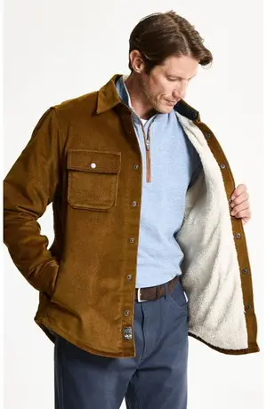 JACHS Lined Corduroy Overshirt - Khaki