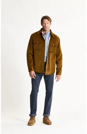 JACHS Lined Corduroy Overshirt - Khaki