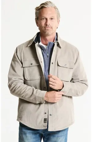 JACHS Lined Corduroy Overshirt - Stone