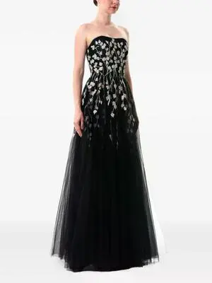 DINA MELWANI Floral-embroidered Strapless Maxi Dress