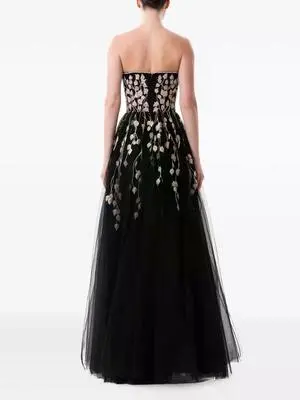 DINA MELWANI Floral-embroidered Strapless Maxi Dress