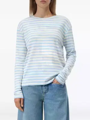 Closed Horizontal-stripe Long-sleeve T-shirt - White