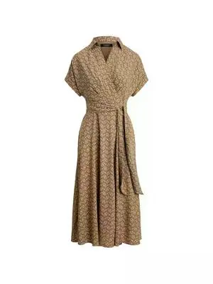 Ralph Lauren Monogram-print Belted Midi Dress - Brown