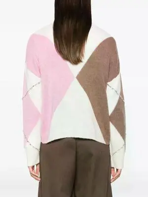Liu Jo Argyle Crystal-embellished Sweater