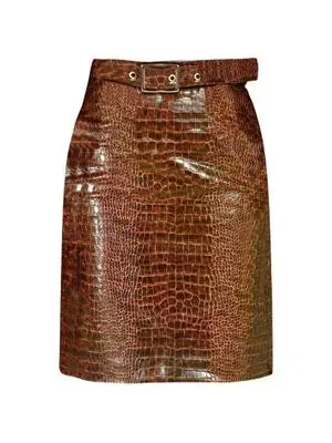 ROWEN ROSE Croc-effect Pencil Skirt - Brown