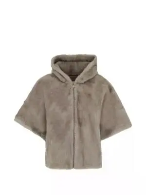GIOVANNI PARIS Alizee Faux-fur Hooded Poncho - Neutrals