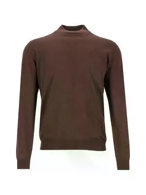 Fedeli Fine-knit Mock-neck Sweater - Brown
