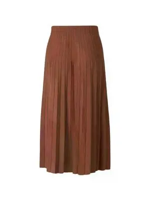 Staud Lena Pleated Ribbed-knit Midi Skirt - Brown