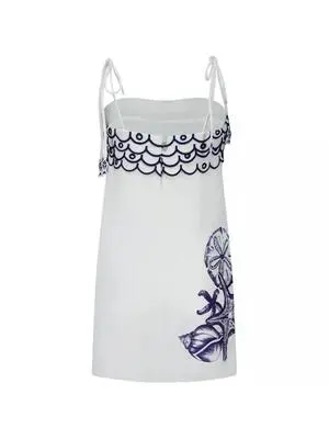 Farm Rio Embroidered Scalloped-edge Mini Dress