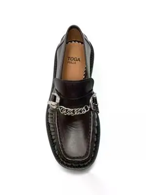 Toga Chain-link Ruched Loafers - Brown