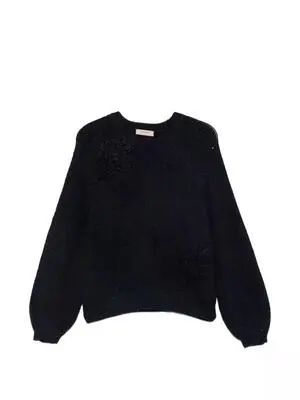 TWINSET Floral-appliqué Raglan-sleeve Sweater - Blue