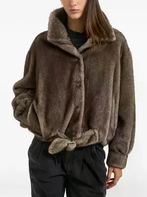 SWORD 6644 Belted Faux-fur Jacket - Brown