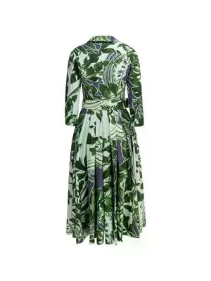 Samantha Sung Laurent Belted Floral-print Shirt Midi Dress - Green