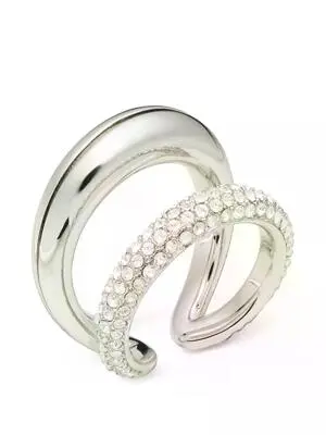 Tory Burch Pierced Pavé Double Ring - Silver